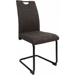 Moderne Esszimmerstühle mit Stoffbezug - gepolsterte Esstischstühle Freischwinger mit robustem Metallgestell, 1 St., Braun-Grau