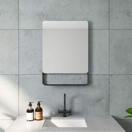 Badspiegel Schwarz matt Rahmen 60x80 cm Wandspiegel mit Ablage Dekospiegel Geeignet für Bad, Schlafzimmer, Wohnzimmer usw(Ohne Beleuchtung)