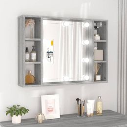 Spiegelschrank mit LED, Badschrank mit Spiegel, Badezimmerschrank Grau Sonoma 76x15x55 cm KLI64128 MAISONCHIC