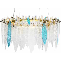 Beliani - Kronleuchter Weiß und Blau Glas Wasserfall-Optik Ringform 8-Flammig Rund Glamourös Luxuriös Hängeleuchte Wohnzimmer Esszimmer Beleuchtung