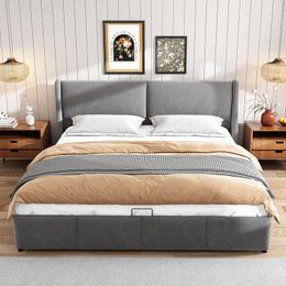 Betten mit Stauraum Hydraulisches Polsterbett Doppelbett 180x200cm Stauraumbett grau - grau