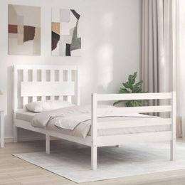 Massivholzbett mit Kopfteil, Einzelbett, Bettrahmen, Schlafzimmerbett Weiß 90x200 cm LLLA886256 MAISONCHIC