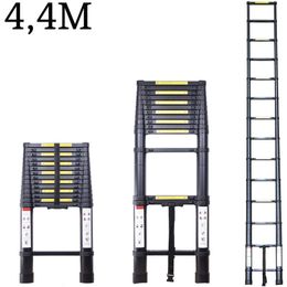 4,4M Teleskopleiter aus Aluminium Höhen Verstellbar, Loftleiter mit Stabilisator, 150 kg/330P Belastbarkeit (Schwarz)