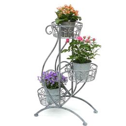 Blumentreppe Metall Grau 75 cm Blumenständer mit 3 Ablagen 96011 Blumensäule Pflanzenständer Pflanzensäule Blumenhocker - DanDiBo