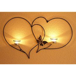 DanDiBo Doppelherz Wandteelichthalter Herz 65 cm Teelichthalter aus Metall Wandleuchter