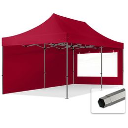 3x6 m Faltpavillon, premium Stahl 40mm, Seitenteile mit Panoramafenstern, rot - rot