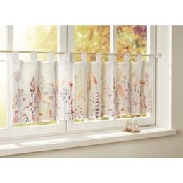 Fenstervorhang Bunte Blumen 45x140 cm, weiß transparent, Scheibengardine mit Schlaufen