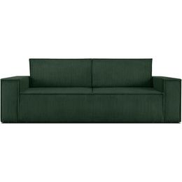 Napi Sofa 3 Sitzer mit Schlaffunktion, in Pet Friendly Cord-Stoff, grün - Konsimo