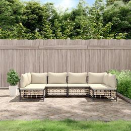 6-tlg. Garten-Lounge-Set Gartenmöbel-Set Terrassen-Sitzgruppe mit Kissen Anthrazit Poly Rattan ZDEH81212 MAISONCHIC