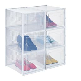Schuhboxen 6er Pack, mit Tür, Schuhorganizer, stapelbar, Schuhe bis Größe 48, Lüftungsschlitze, transparent - Relaxdays