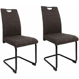Moderne Esszimmerstühle mit Stoffbezug - gepolsterte Esstischstühle Freischwinger mit robustem Metallgestell, 2 St., Braun-Grau