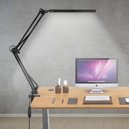 Led Schreibtischlampe Architektenlampe mit Schwenkarm , Augenschutz, geeignet für Büro, Studium und Lesen Tischlampe dimmbar - Schwarz - VINGO