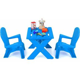 Kindertisch mit 2 Stühlen, 3tlg. Kindersitzgruppe, Kindersitzgarnitur Kindertisch-Set zum Spielen & Essen, für Kinder im Alter ab 3 Jahren (Blau)