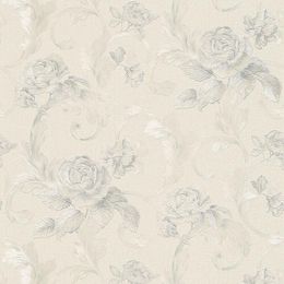A.S. Création Blumentapete florale Tapete Grau Weiß Vliestapete Grau Weiß 959834 | 1 Rolle = 10,05 x 0,70 m - Grau, Weiß