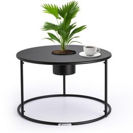 Blumfeldt Beistelltisch Schwarz mit Blumentopf, Kleiner Metall-Beistelltisch Rund, Mini Beistelltisch fürs Wohnzimmer, Moderner Sofatisch, Beistelltisch Klein,