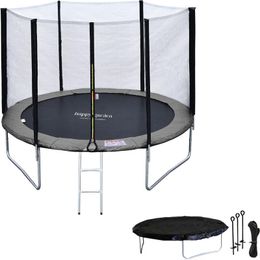 Premium Pack Trampolin 305cm wendbar grau / rosa adelaïde + Netz, Leiter, Plane und Verankerungsset - Grau