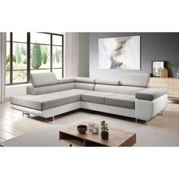 Zante Eckcouch L-Form Sofa Schlafsofa Couch Schlaffunktion MA120-OR21 Hellgrau-Leder Weiß - Furnix