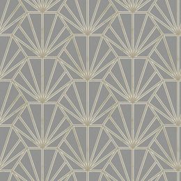 A.S. Création 20er Jahre Tapete in Grau und Gold | Art Déco Tapete für Wohnzimmer und Schlafzimmer | Elegante Vliestapete mit geometrischem Muster - 10,05 x 0,53 m