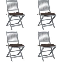 MAISONCHIC Klappbare 4 Stk.Gartenstühle Relax-Sessel,Gartenmöbel mit Kissen Massivholz Akazie -69076 - Taupe
