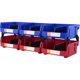 Vevor - 6er-Set Sichtlagerboxen Stapelboxen Stapelkisten Lagerkästen Blau/Rot