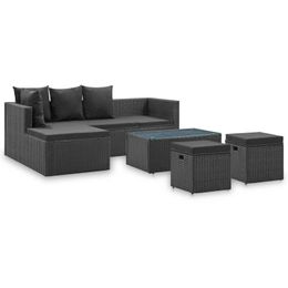 4-tlg. Garten-Lounge-Set Gartenmöbel-Set Terrassen-Sitzgruppe Schwarz mit Auflagen Poly Rattan ZDEH75307 MAISONCHIC