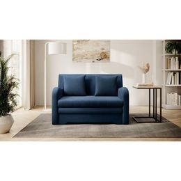 Sofa mit Schlaffunktion und Bettkasten Couch für Wohnzimmer Schlafsofa Sofagarnitur Polstersofa - 130x85x103 cm - amiro (Dunkelblau - Nube 40)