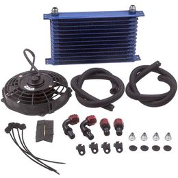 AN10 Universal 13 Row Engine Trust Oil Cooler, 7' Electric Cooling Fan Kit