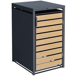 Mülltonnenbox - 1 Tonne - Holz-Look-Metall - 1er-Mülltonnenverkleidung/Sichtschutz aus Stahl