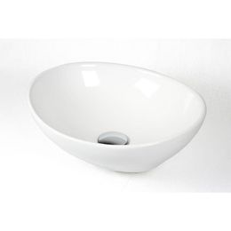Waschbecken Keramik Aufsatzwaschbecken Oval 41 x 34 cm weiß Komplettset