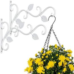 2x Pflanzenhaken aus Metall Blattdekoration Haken für Blumenampel mit Schrauben für Vogelkäfige Windspiele Blumentöpfe - Weiß
