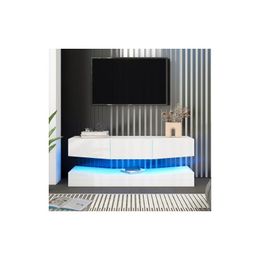 Tv Lowboard, Minimalistischer tv Schrank, tv Board Hängend mit LED-Leuchten - Weiß