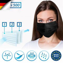 Virshields - Mund und Nasenschutz - 500 Stück, 3-lagig, Allgemeine Verwendung, Schwarz, Made in eu - Masken Mundschutz, Einweg Gesichtsmaske,