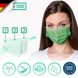 Virshields - Mund und Nasenschutz - 500 Stück, 3-lagig, Allgemeine Verwendung, Grün, Made in eu - Masken Mundschutz, Einweg Gesichtsmaske,