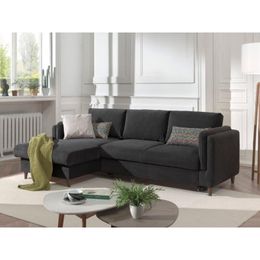 Brooke – ecksofa rechts links – mit schlaffunktion und bettkasten – 4-sitzer – aus samt - dunkelgrau - Dunkelgrau