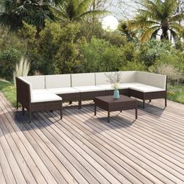 8-tlg. Garten-Lounge-Set Gartenmöbel-Set Terrassen-Sitzgruppe mit Auflagen Poly Rattan Braun ZDEH30930 MAISONCHIC