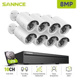 8MP Videoüberwachungssets 10CH nvr 8Kameras Smart ir Nachtsicht Wasserdichtigkeit Sicherheitssystem - 4TB hdd - SANNCE