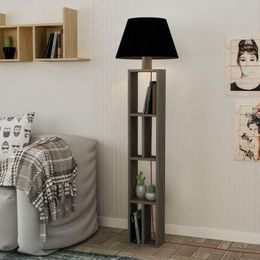 Iperbriko - Stehlampe aus Holz mit Bücherregal und schwarzem Lampenschirm 45x45x163,5 cm