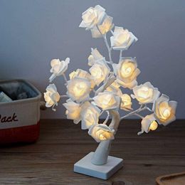 LED-Rosenbaumlicht mit 24 Rosenblättern, LED-Perle für Weihnachten, Heimdekoration, Party, Berührungsschalter (kleine LED-Bäume, weiß) - Minkurow