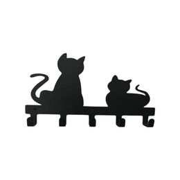 Katzen-Schlüsselanhänger – mit 5 Haken, Eisen, 30 x 4 x 17 cm, Schwarz - Rhafayre