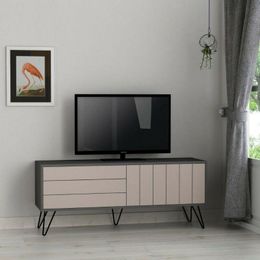 TV-Ständer 139 cm mit zwei Klapptüren in Anthrazit und Taubengrau - Piccadilly