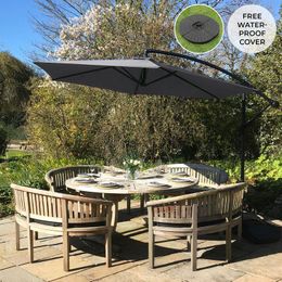 MONSTER SHOP 3m freischwingender Sonnenschirm Freischwinger Gartenschirm mit Kippfunktion, Sockel und Hülle im Set Grau - Grau