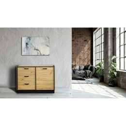 Küchen Preisbombe - Kommode Karia 122 cm Anbauwand Schrankwand Esszimmer Sideboard Artisan + Schwarz