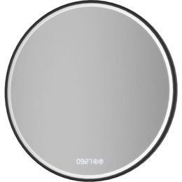 Bernstein Led Lichtspiegel 8232-2.0 rund mit Sandstrahlung inkl. Spiegelheizung, Warm-/Kaltlichteinstellung & Digitaluhr - Rahmen schwarz - Größe wählbar ø 60cm