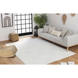 Teppich Outdoor Indoor Wetterfest Wohnzimmer Küchenteppich Skandi Modern Muster Uni Relief 3D Weiß 160 x 220 cm - Surya