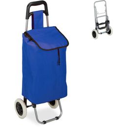 Relaxdays - Einkaufstrolley, klappbar, 25 l Einkaufstasche mit Rollen, bis 10kg belastbar, hbt 91 x 40 x 30 cm, dunkelblau