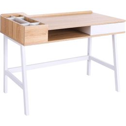 Schreibtisch mit Ablagefach Weiß Natur 100 cm x 55 cm x 81,5 cm - Naturholz - HOMCOM