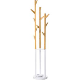 Garderobenständer Metall Bambus Weiß 30,5 cm x 30,5 cm x 174,5 cm - Natur, Weiß - HOMCOM
