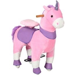 Schaukelpferd Einhorn, 4 Rollen, 2 Pedale, gepolsterter Sattel, 70 cm x 32 cm x 87 cm Pink + Lila + Weiß - Rosa+Lila - HOMCOM