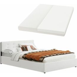 Juskys - Polsterbett Marbella 140x200 cm mit Matratze, Bettkasten & Lattenrost – Bett aus Kunstleder und Holz – Jugendbett weiß