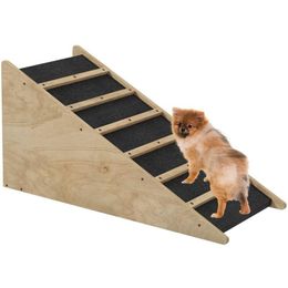 PawHut - Haustiertreppe, Hundetreppe, Kiefernholz, Anti-Rutsch-Beschichtung, 90 cm x 40 cm x 45 cm, Natur + Grau - Natur+Grau